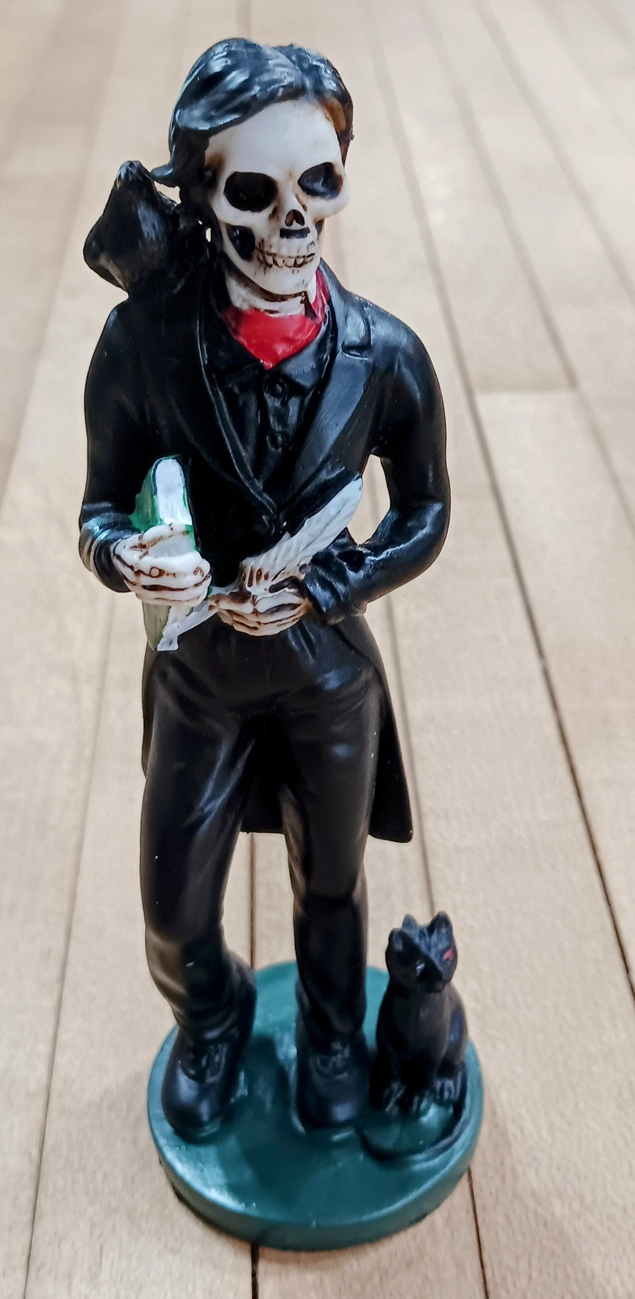 Skeleton Edgar Allan Poe Figurine with Raven & Cat – 5.5" Gothic Decor ...