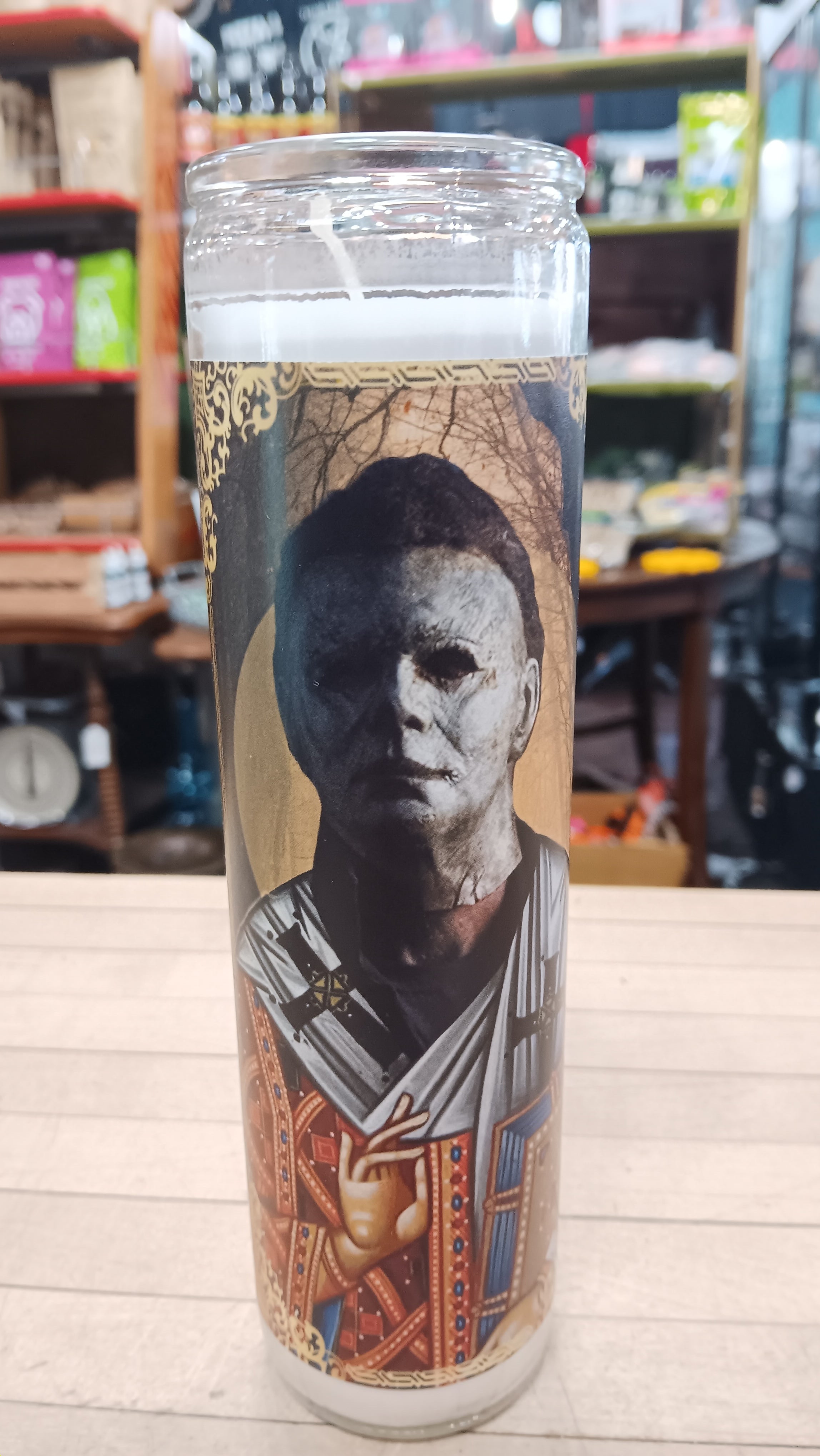 Saint Michael Myers Prayer Candle – Horror Icon Glass Votive | Rusty ...