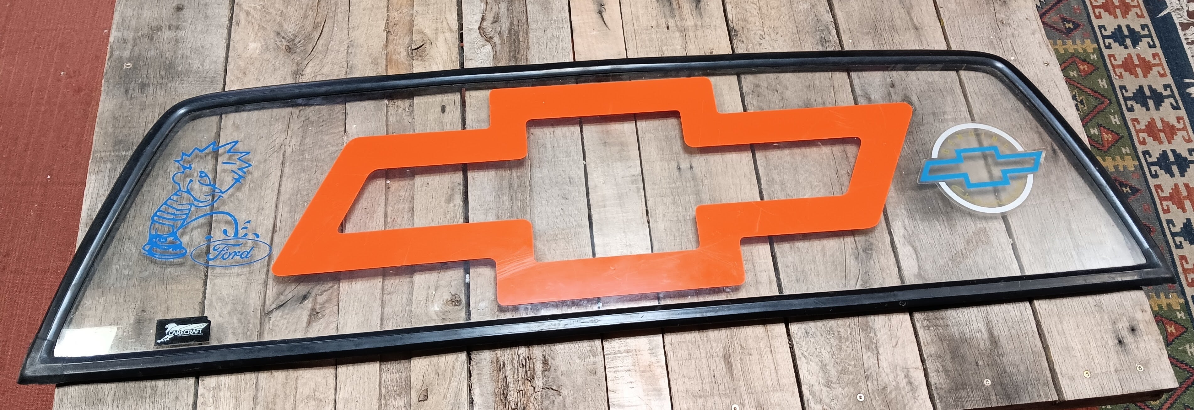 Chevy S10 Back Plexiglass Window with Calvin Decal | Rusty Raven LLC