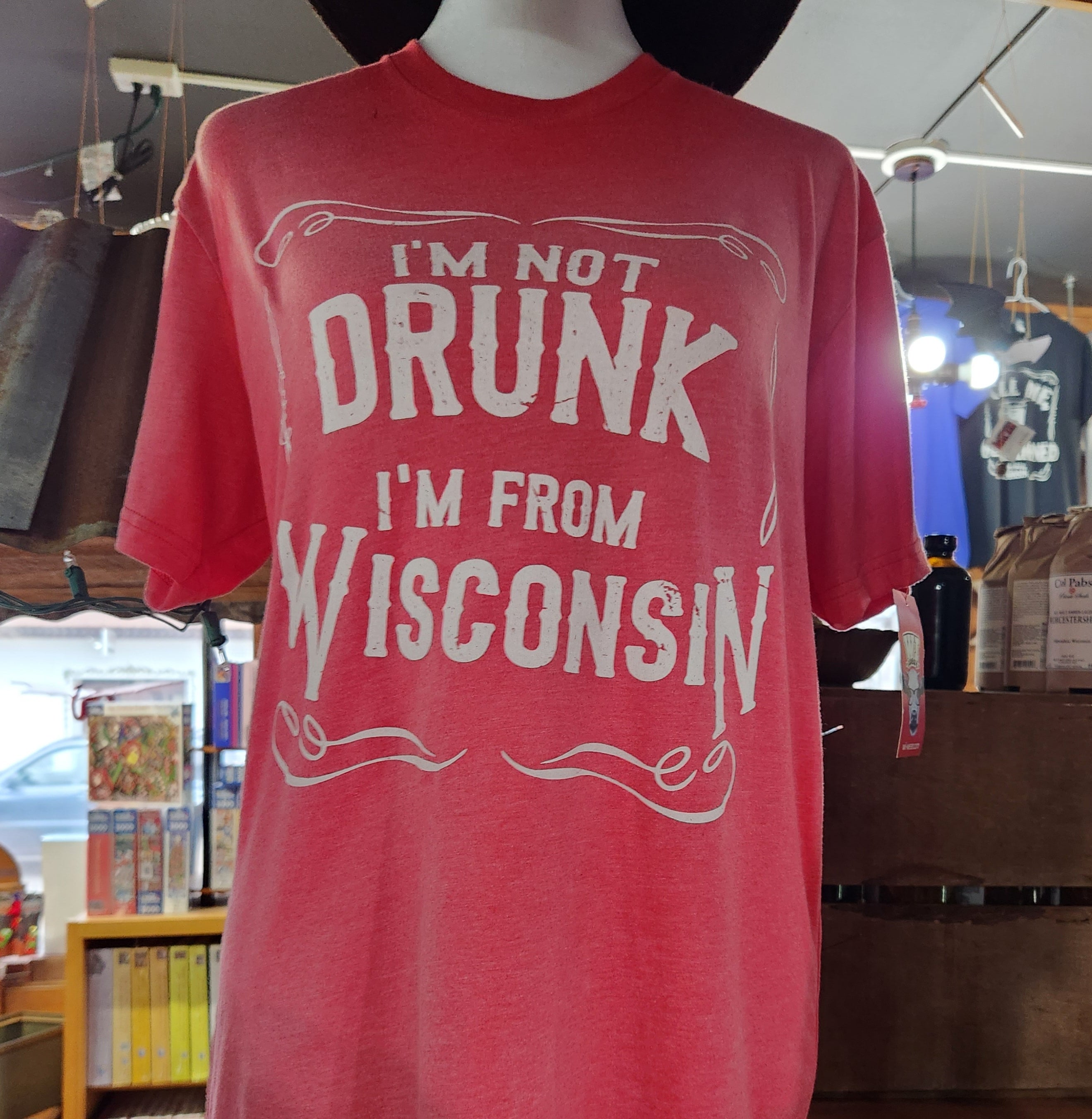 I’m Not Drunk I’m From Wisconsin Red Polyester Blend T-Shirt | Rusty Raven LLC