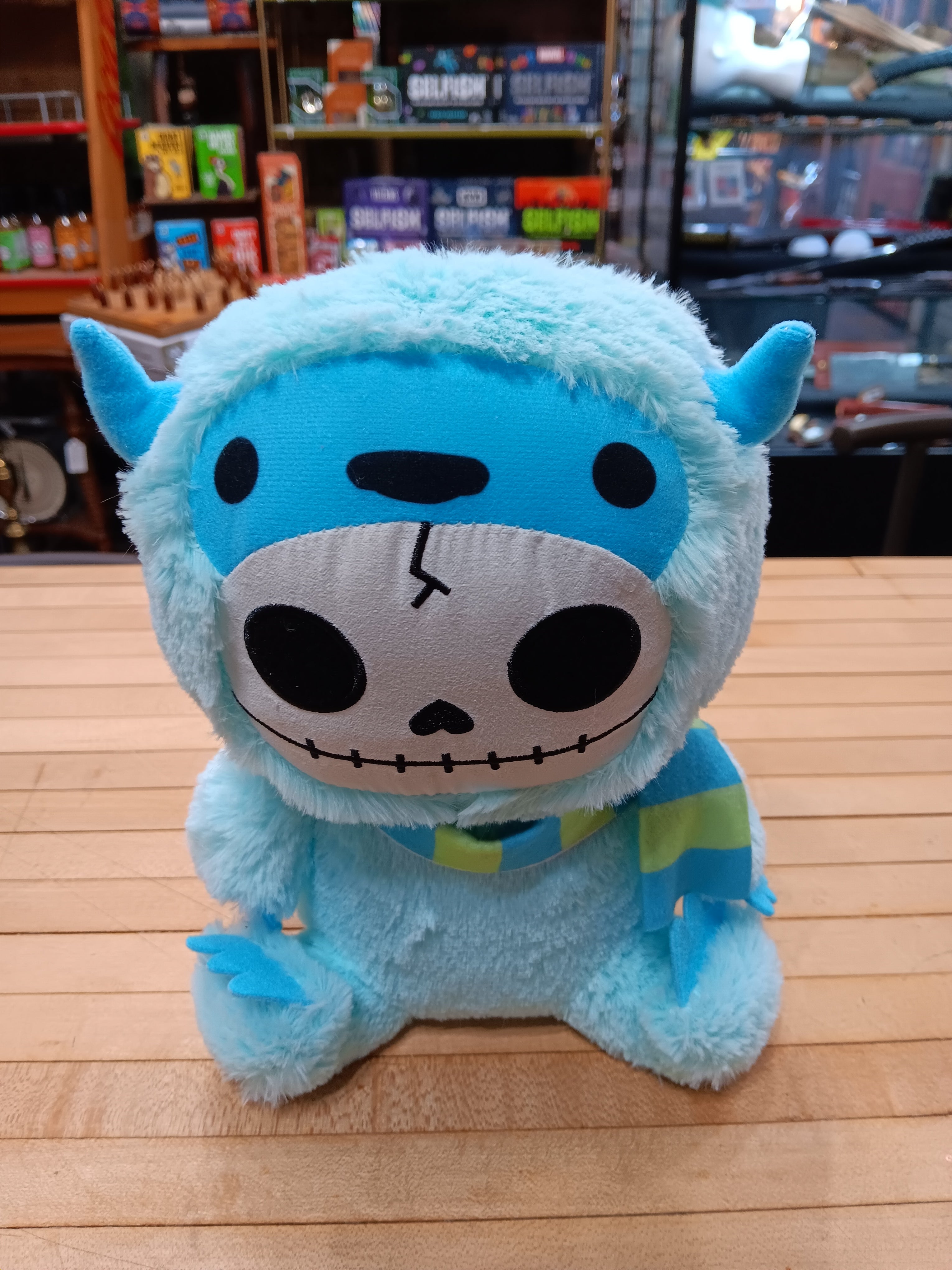 Blue Yeti Plush with Skeleton Face and Scarf | Rusty Raven LLC