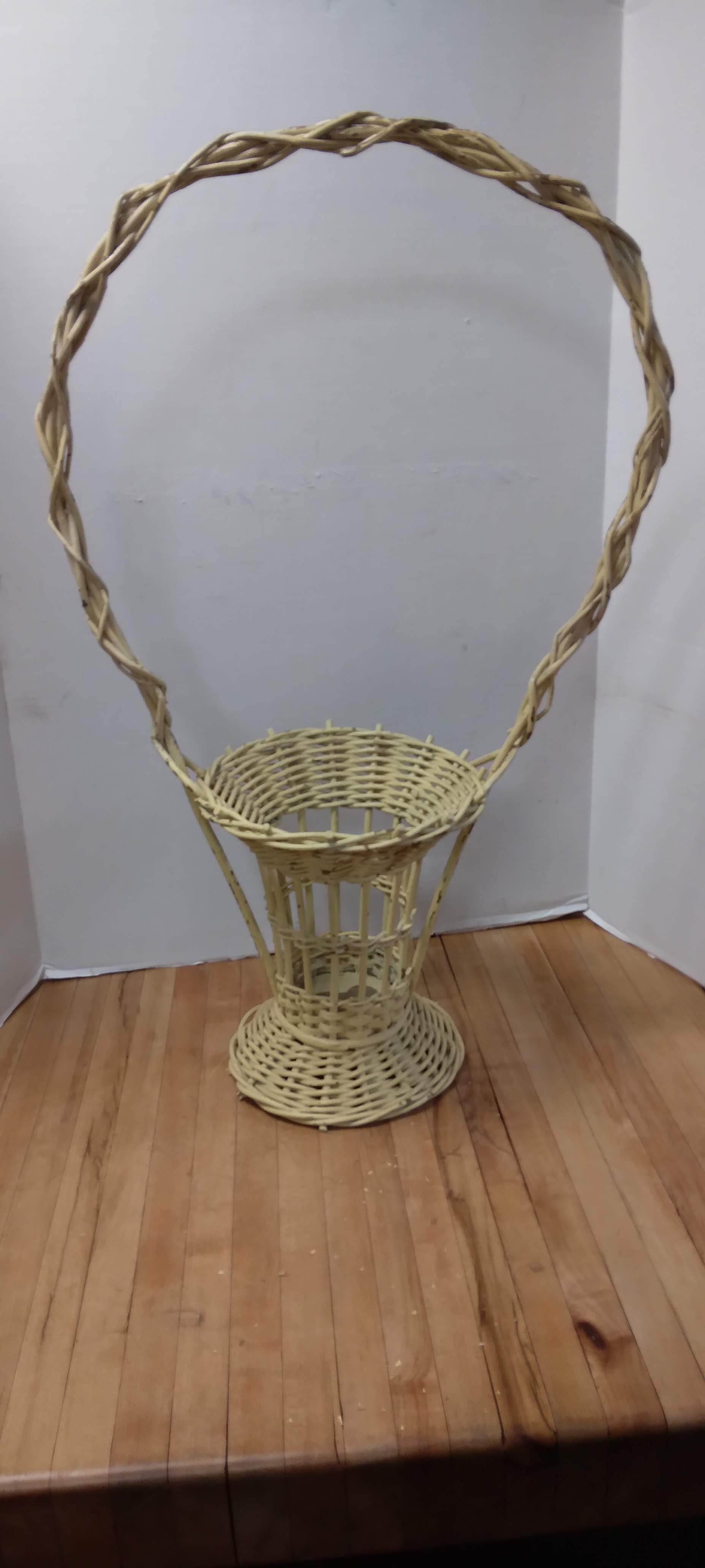 Large Vintage White Wicker Planter Holder | Rusty Raven LLC
