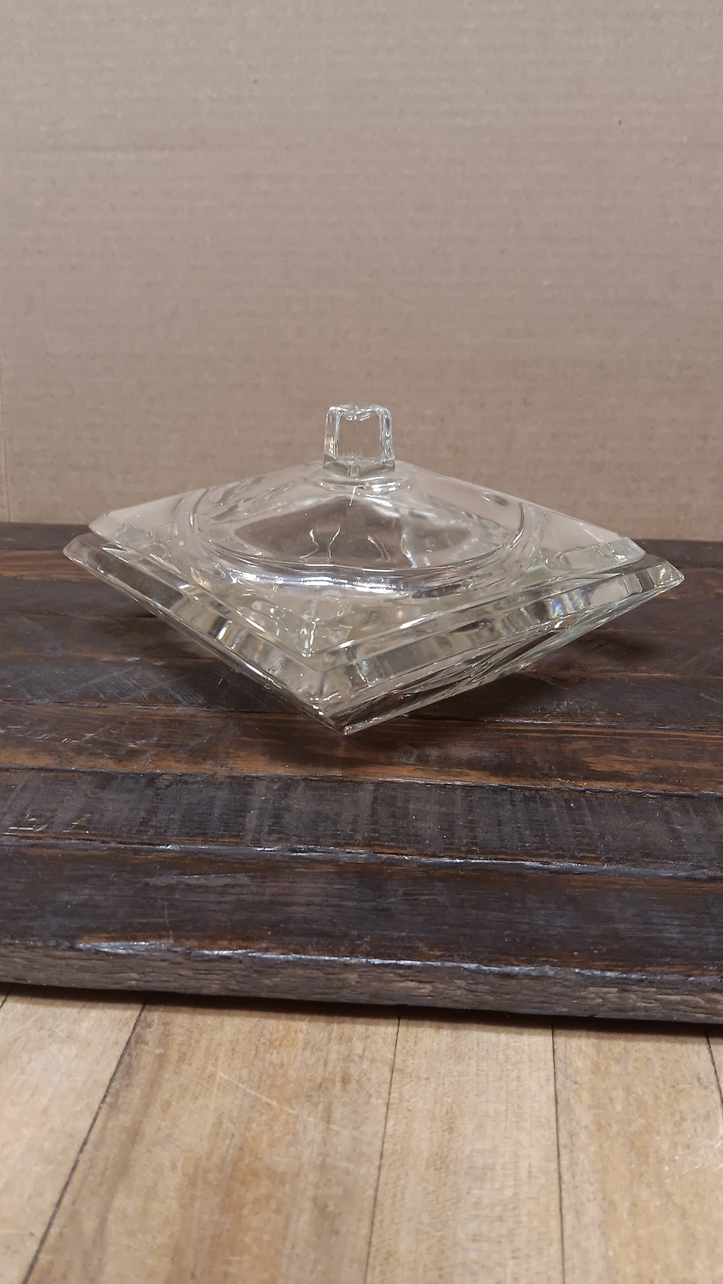 Vintage 6x6 MCM Style Clear Glass Candy Dish Trinket Container | Rusty ...