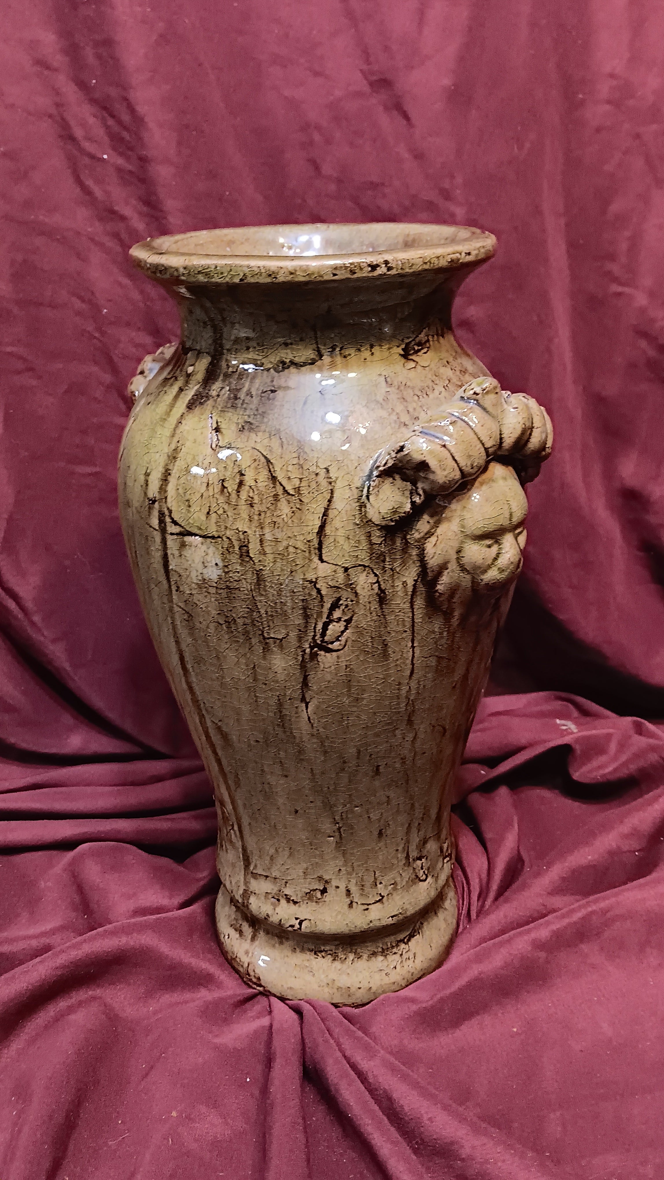 12 Inch Greco-Roman Style Stone Ceramic Flower Pot Vase Lion Handles ...